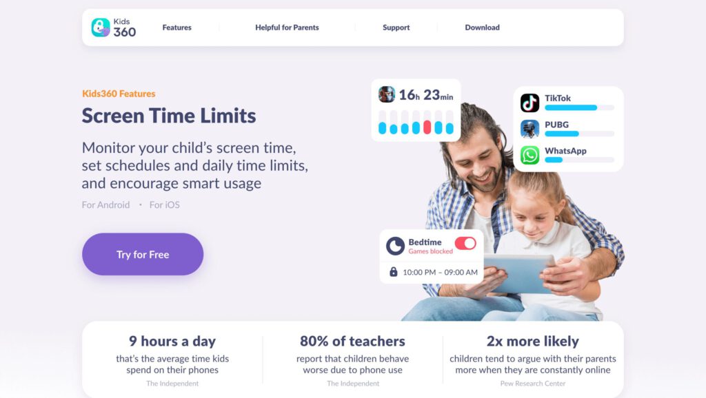 Screen Time Limits — Kids360 App